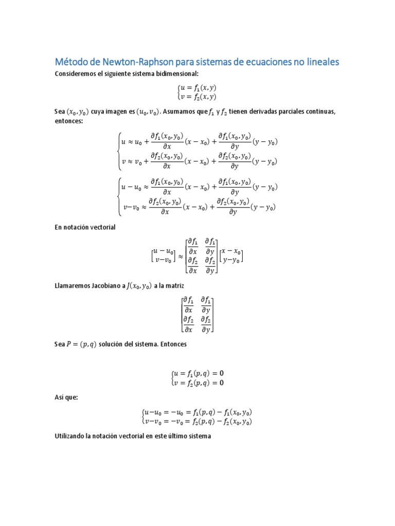 Método de Newton-Raphson para Sistemas de Ecuaciones | PDF | Ecuación diferencial parcial ...