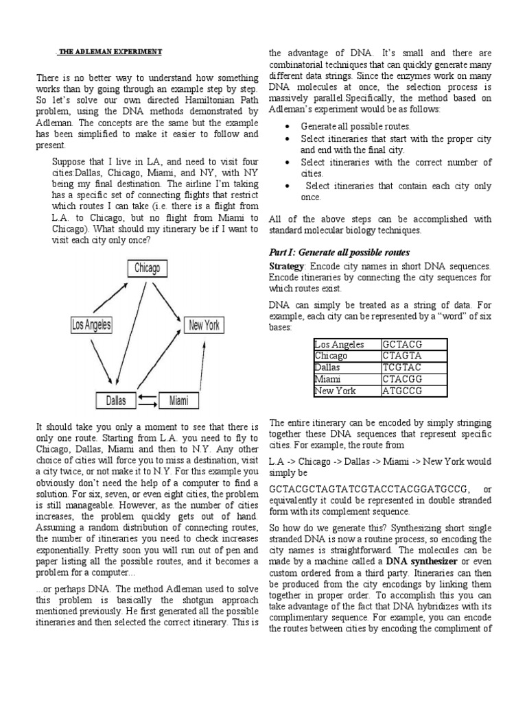 The Adleman Experiment: Part I: Generate All Possible Routes | PDF ...