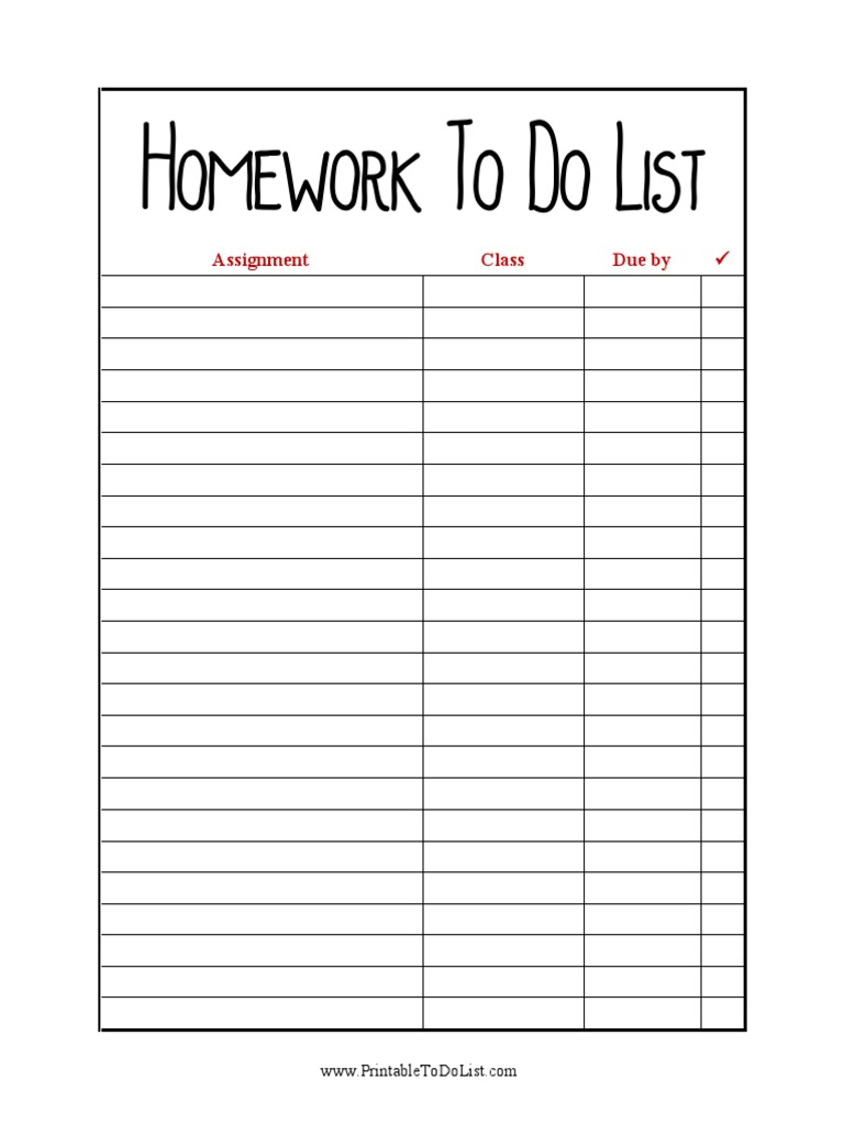 Homework To Do List | PDF