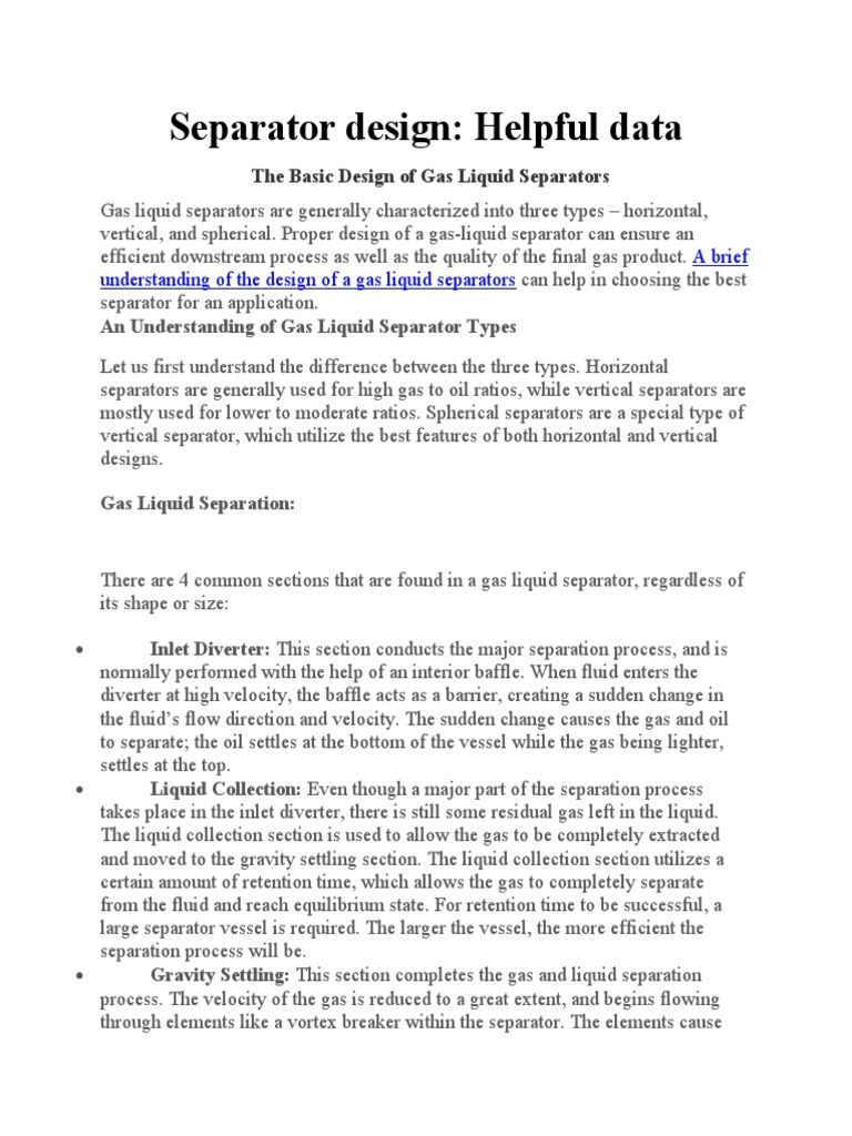 Separator Design | PDF | Mechanical Engineering | Physical Quantities