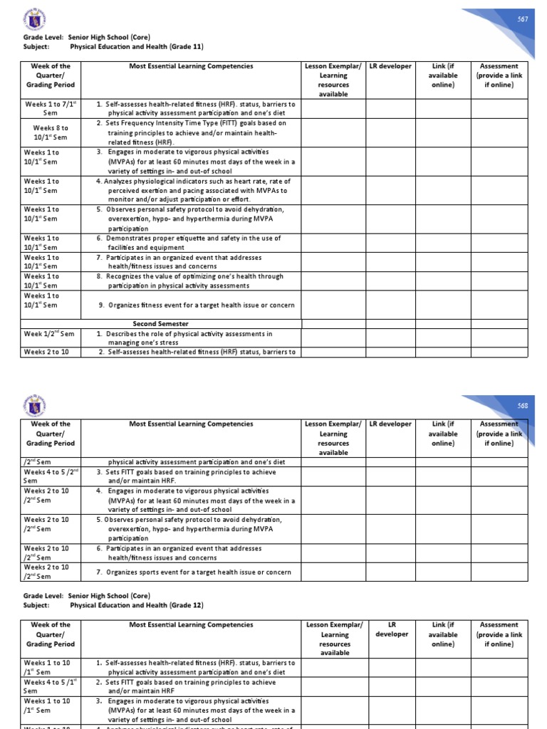 MELC PE 11 and 12 | PDF | Physical Education | Human Nature