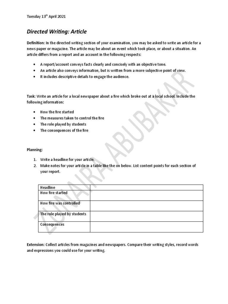 Article Writing Worksheet | PDF
