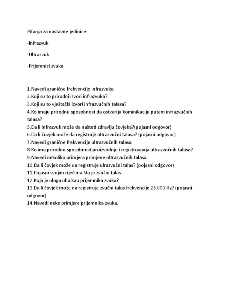 Infrazvuk, Ultrazvuk, Prijemnici Zvuka, Utvrđivanje | PDF