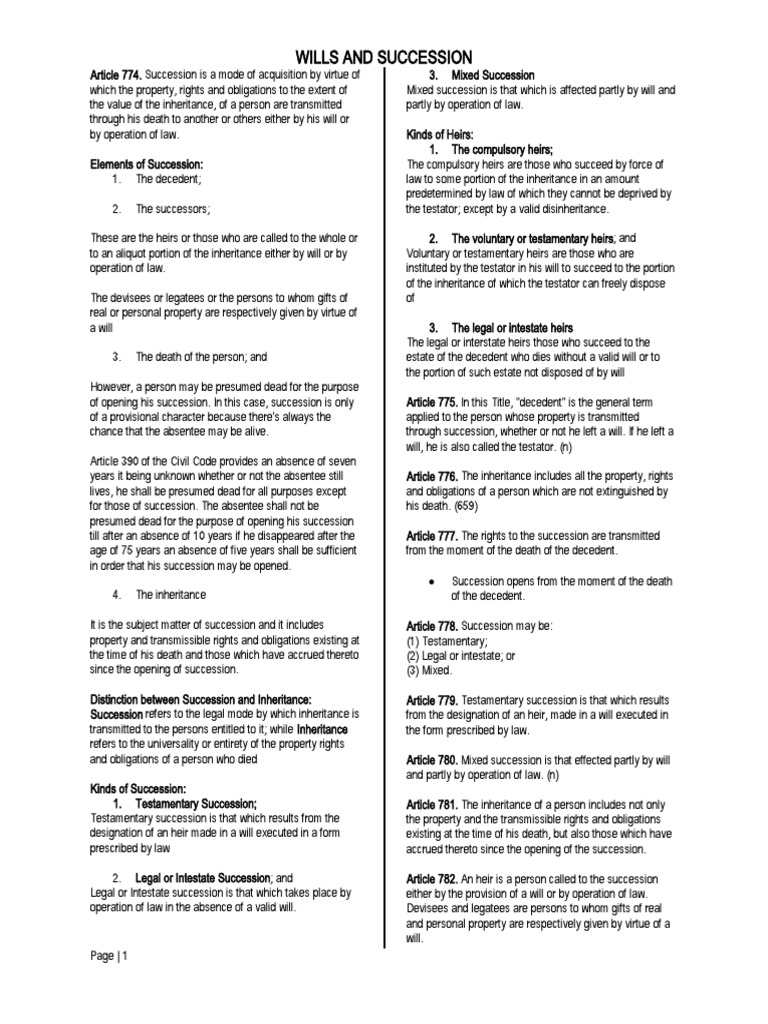 Wills and Succession | PDF | Will And Testament | Inheritance