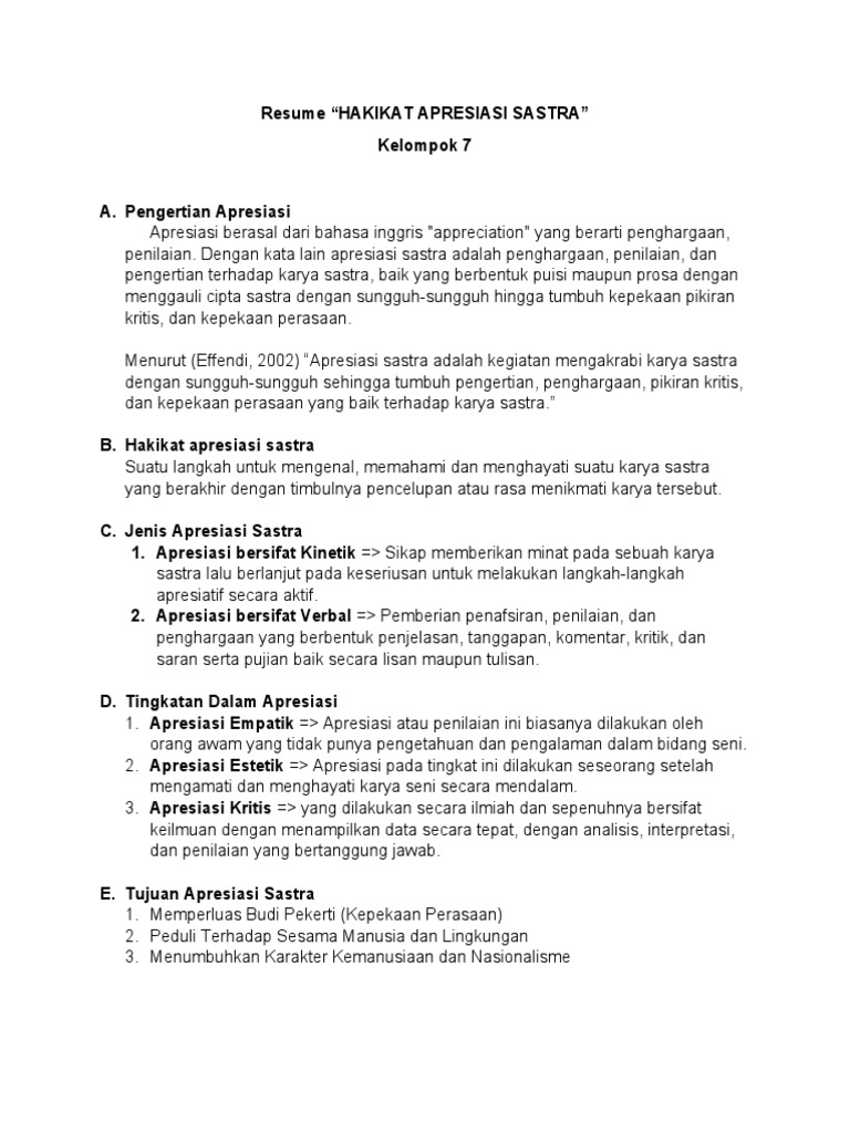 Resume Hakikat Apresiasi Sastra | PDF