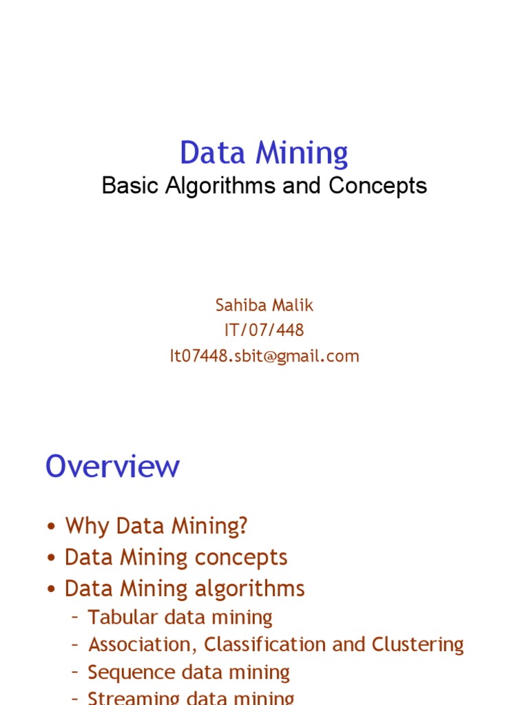 Data Mining Basic Algorithms And Concepts Pdf Data Mining Cluster Analysis