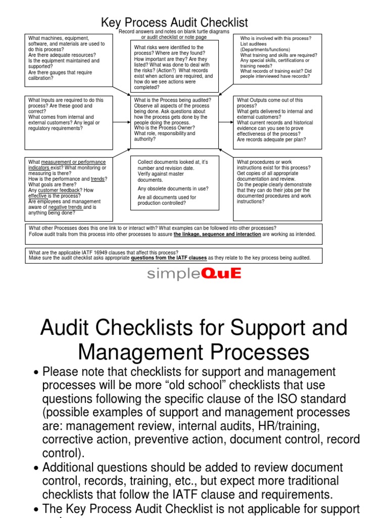 Free IATF Audit Checklist For Manufacturing Processes | PDF