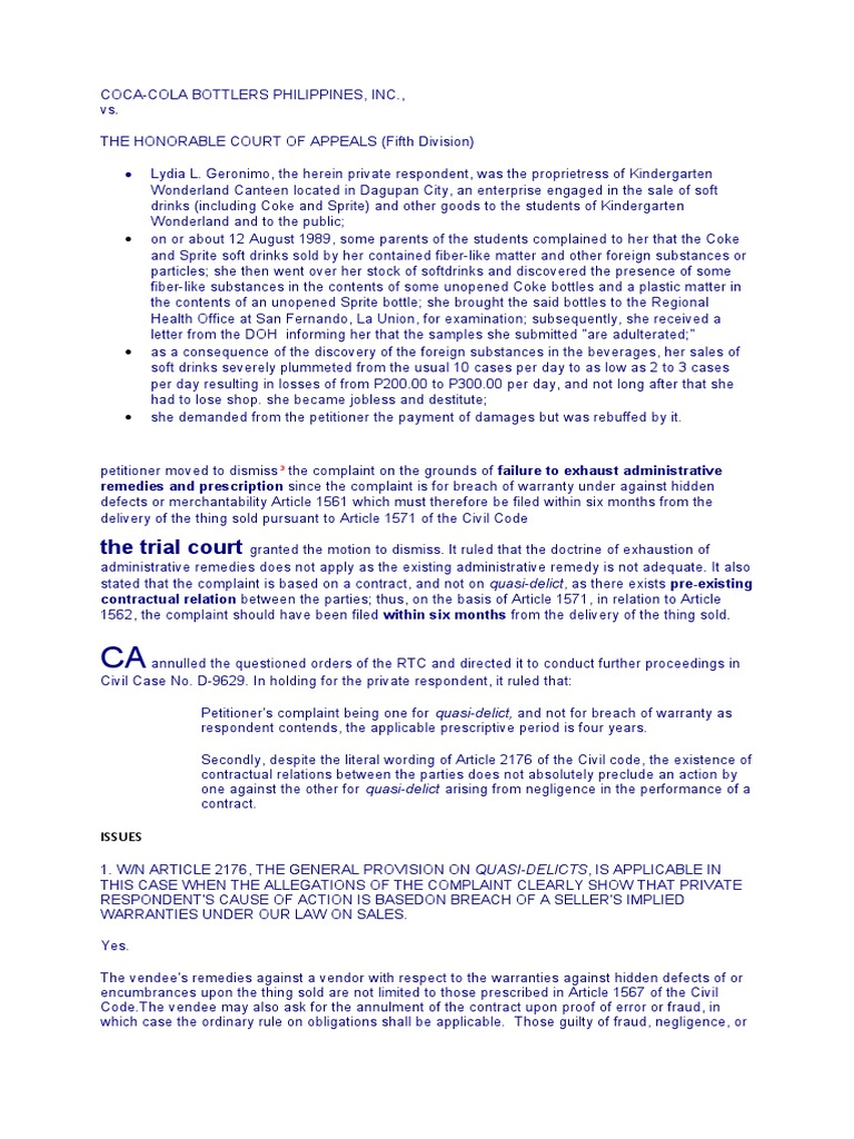 COCA COLA v. CA | PDF | Coca Cola | Breach Of Contract