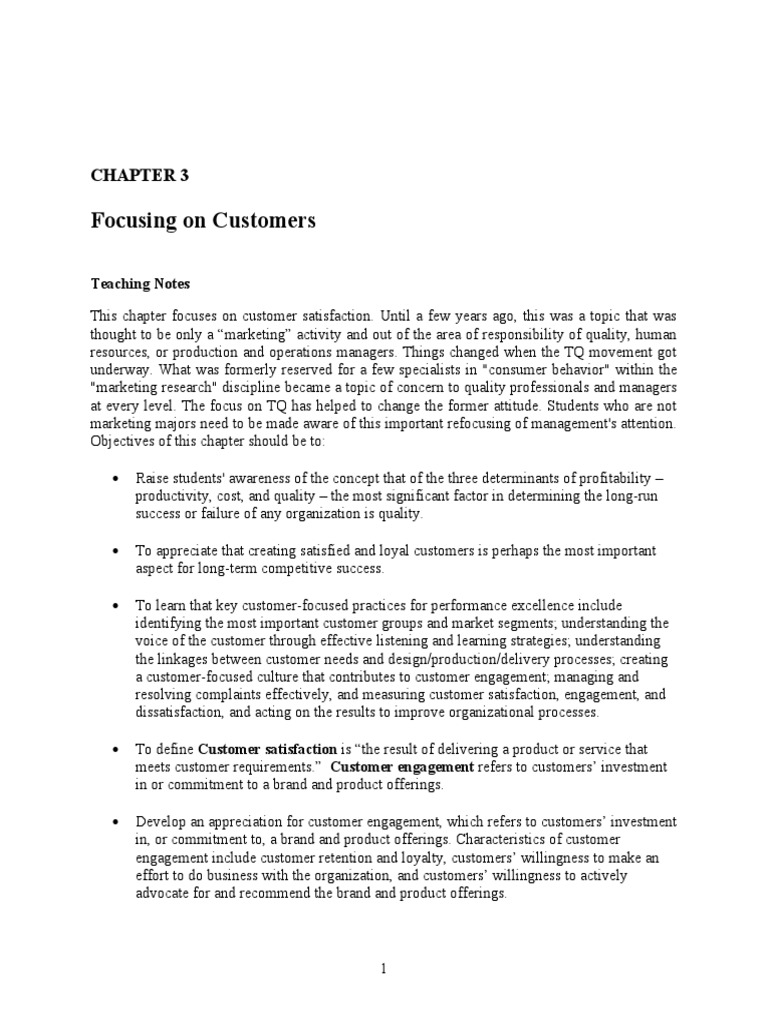 Focusing On Customers: Teaching Notes | PDF | Customer Satisfaction ...