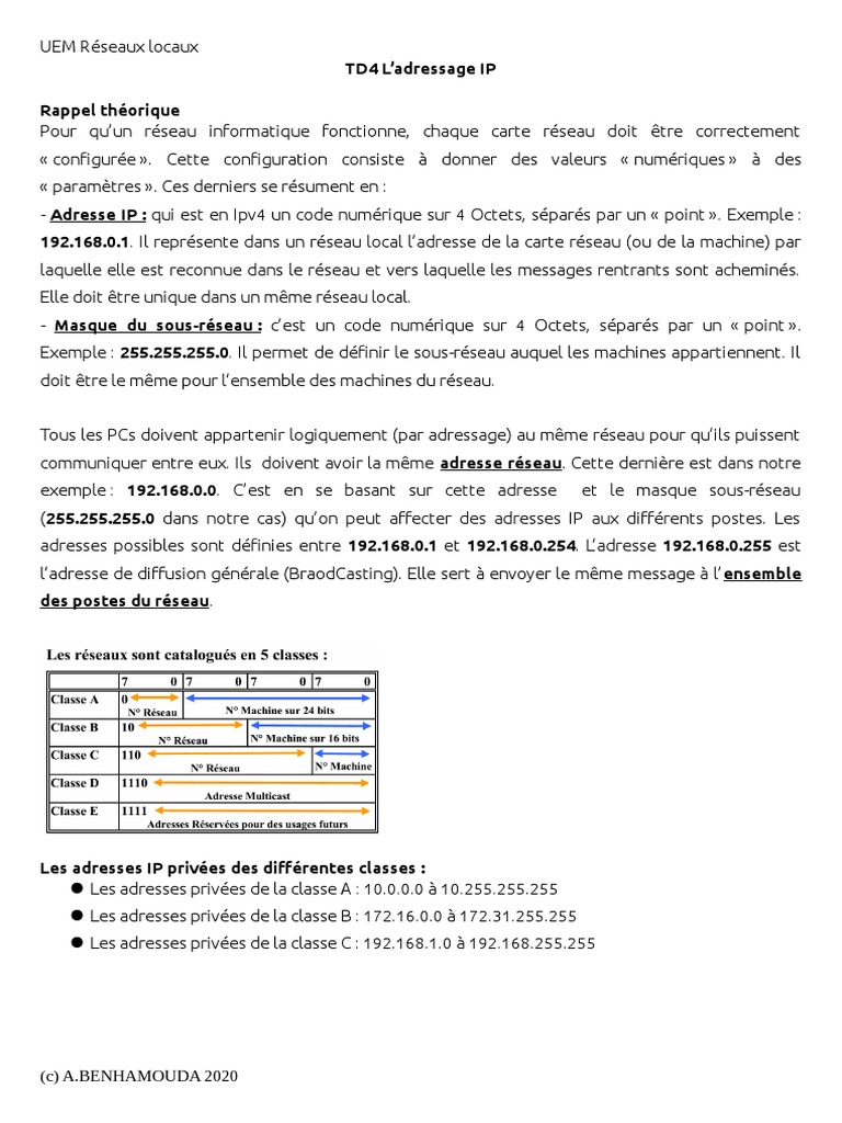 TD4 Adressage - IP | PDF | Adresse IP | Informatique