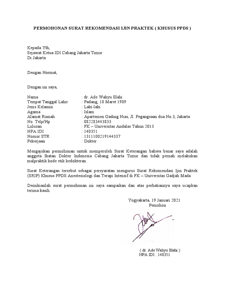 Form Rekomendasi PPDS IDI Cabang Jakarta Timur | PDF