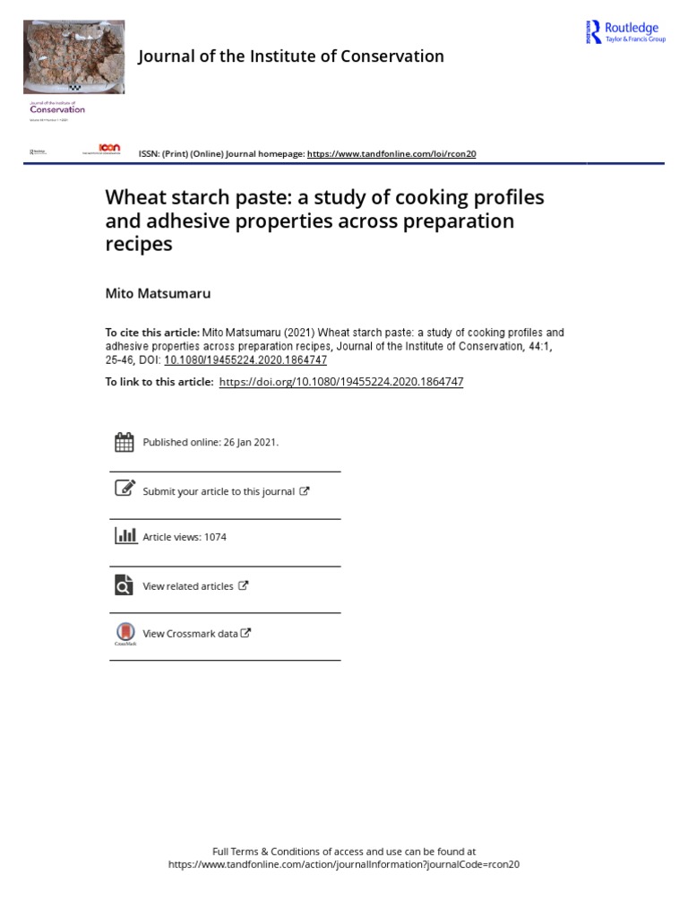 Wheat Starch Paste A Study of Cooking Profiles and Adhesive Properties ...