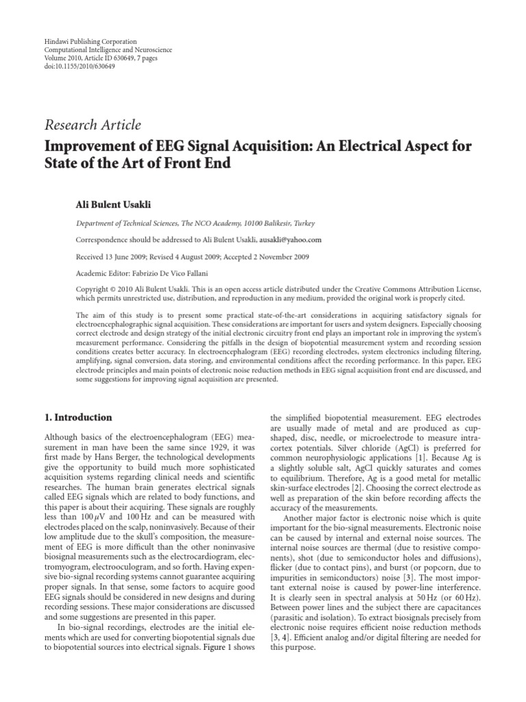 Research Article: Improvement of EEG Signal Acquisition: An Electrical ...