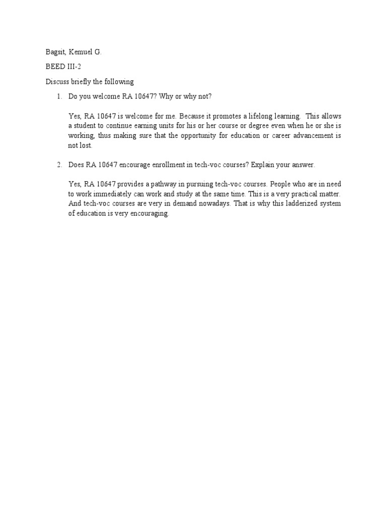 Benefits of RA 10647's Ladderized Education System | PDF