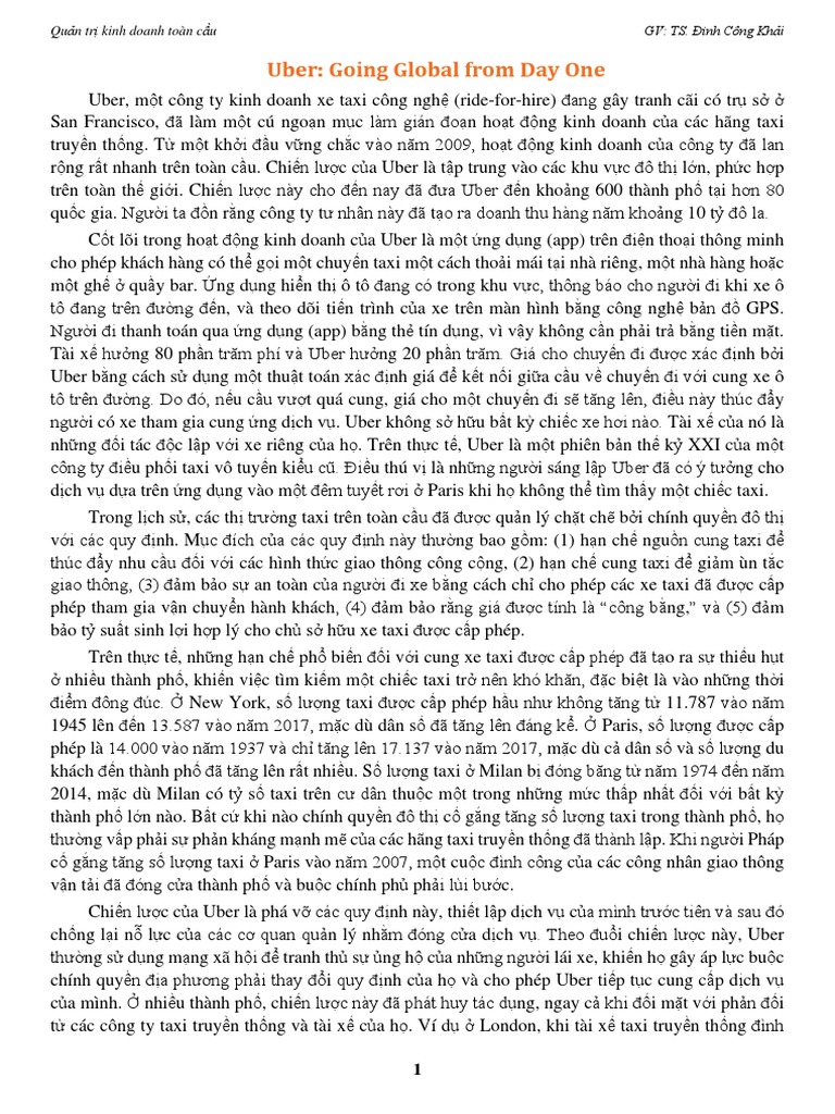 Case 1 - Uber - Going Global From Day One | PDF