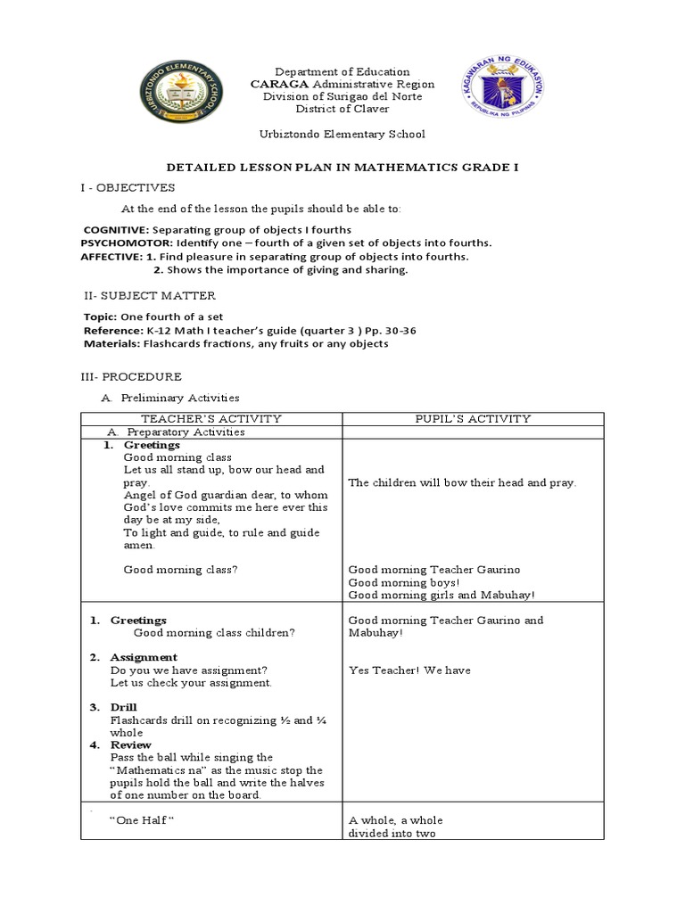 Detailed Lesson Plan Math 1 Third Quarter | PDF | Cognition | Behavior ...