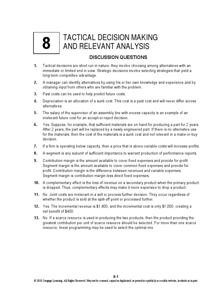 Mowen MA-7e-CH08-SM-Final | PDF | Cost | Profit (Economics)