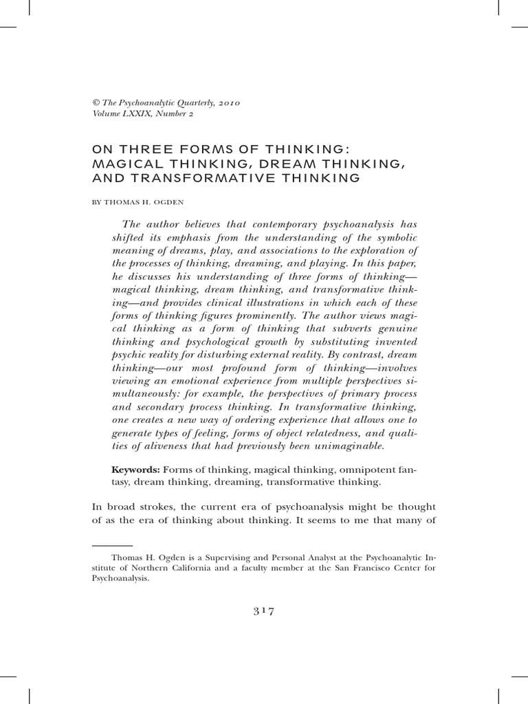 Ogden - On Three Forms of Thinking | PDF | Psychoanalysis | Thought