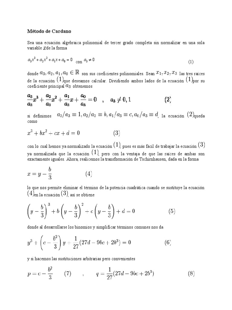 Método Cardano | PDF | Ecuaciones | Número complejo