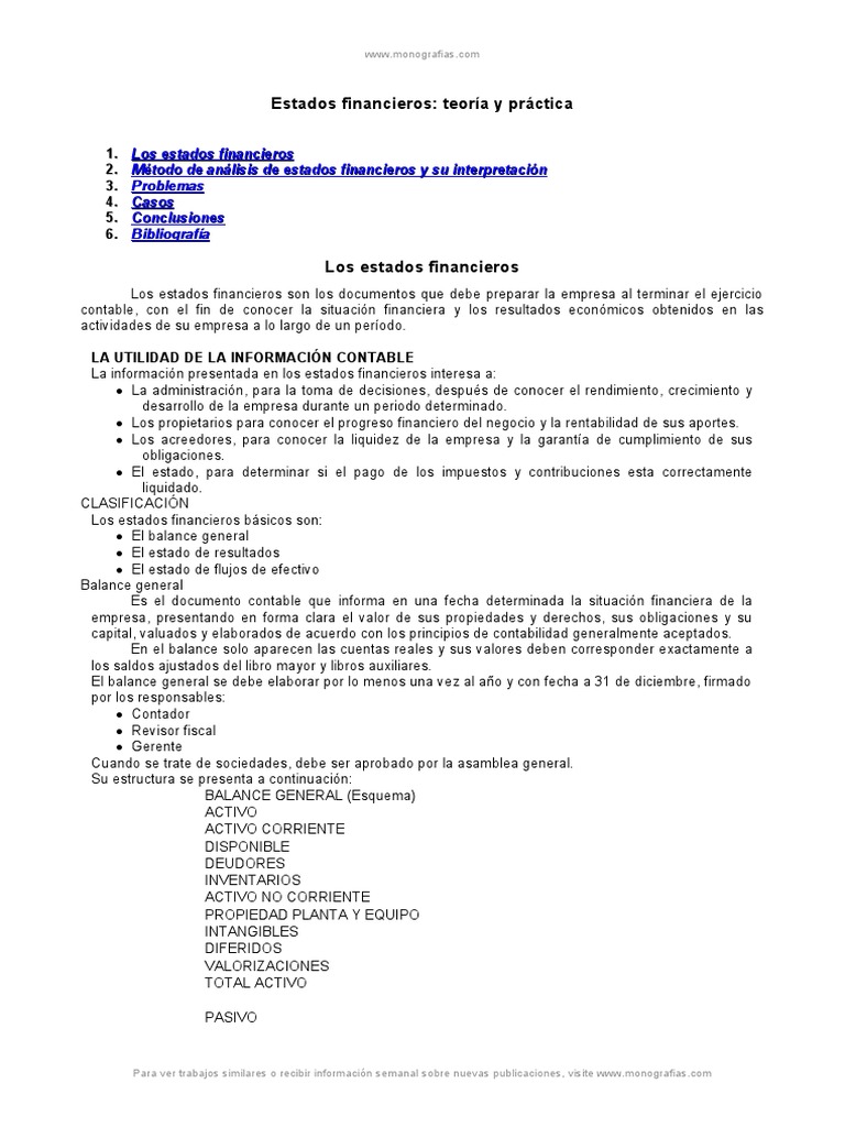 Estados Financieros Teoria y Practica | PDF | Capital de trabajo | Estado de resultados