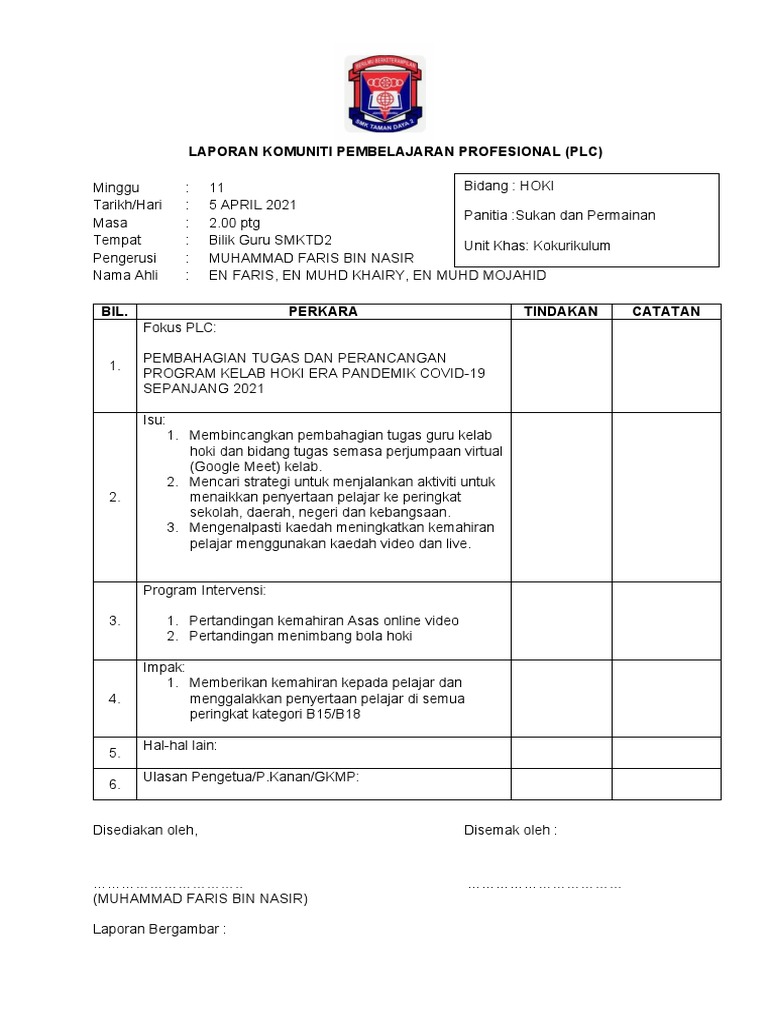 CONTOH BORANG PLC Hoki | PDF