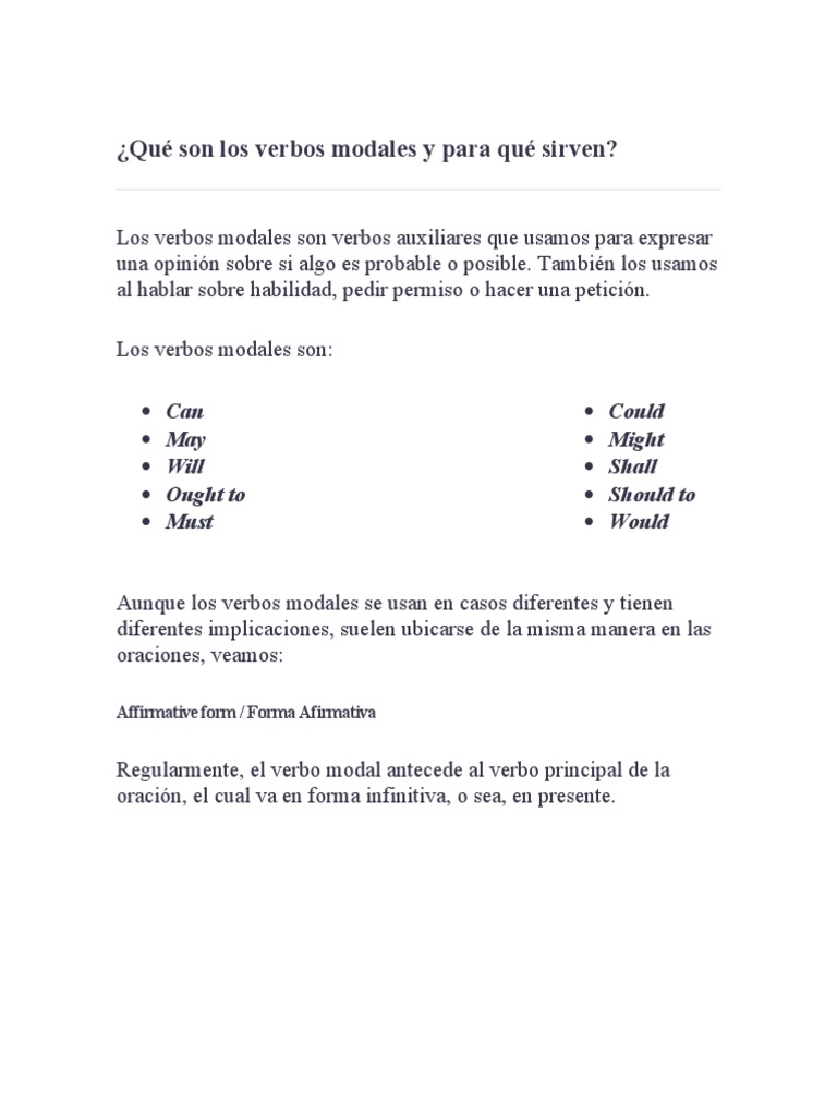 Qué Son Los Verbos Modales y para Qué Sirven | PDF