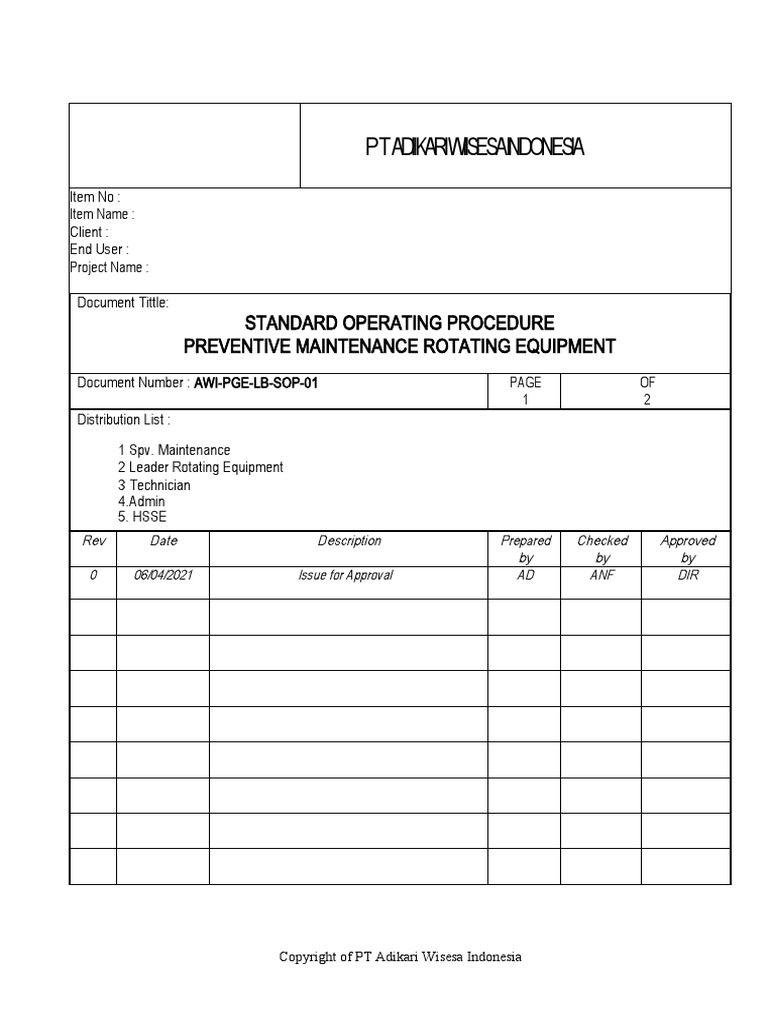 AWI-PGE-LB-SOP-01 Preventive Maintenance Rotating Equipment | PDF