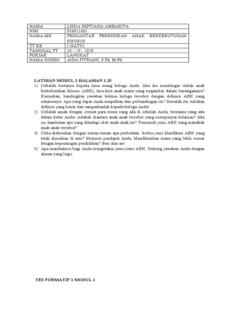 Latihan Abk Modul 1 | PDF