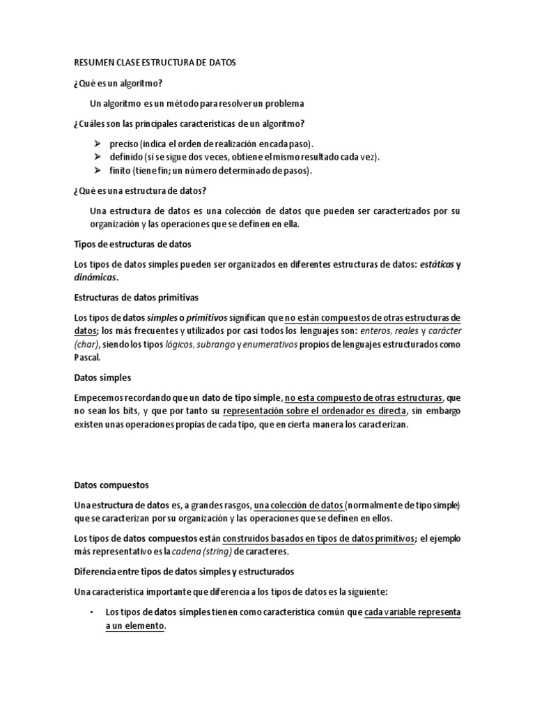 Resumen Clase 1 y 2 Estructura de Datos - Marco Alonso | PDF | Estructura de datos de matriz ...