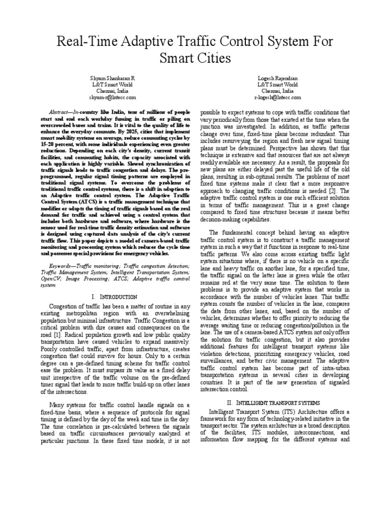 Real Time Adaptive Traffic Control System For Smart Cities Pdf Traffic Computer Science