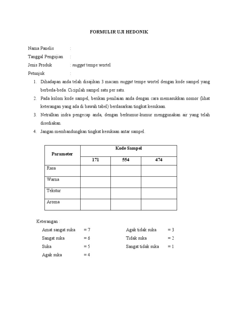 Formulir Uji Hedonik | PDF