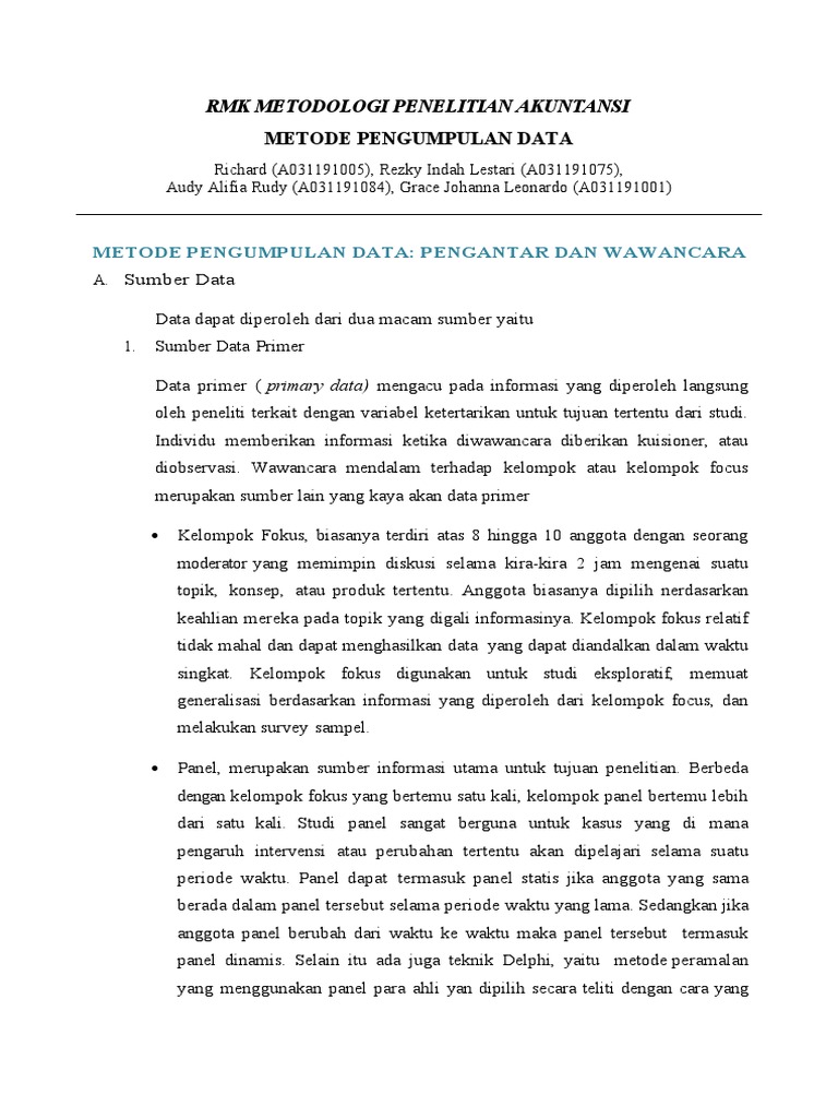 RMK Metode Pengumpulan Data - Kelompok 1 | PDF | Karier & Perkembangan