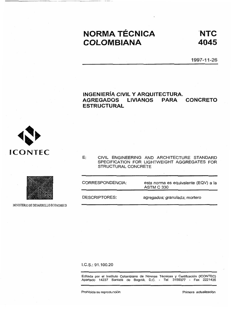 NTC 4045 Agregados Livianos para Concreto Estructural | PDF