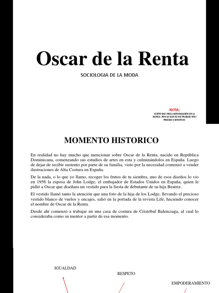 Oscar de la Renta: Empoderamiento Femenino | PDF | Machismo | Mujer