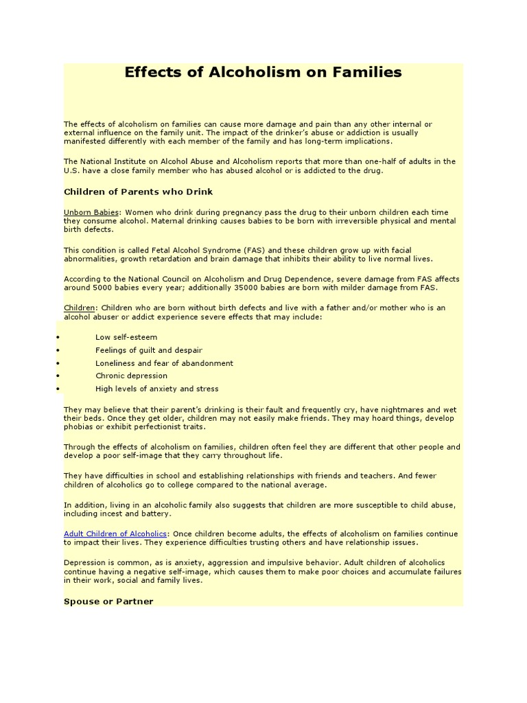 Effects of Alcoholism On Families: Children of Parents Who Drink | PDF ...