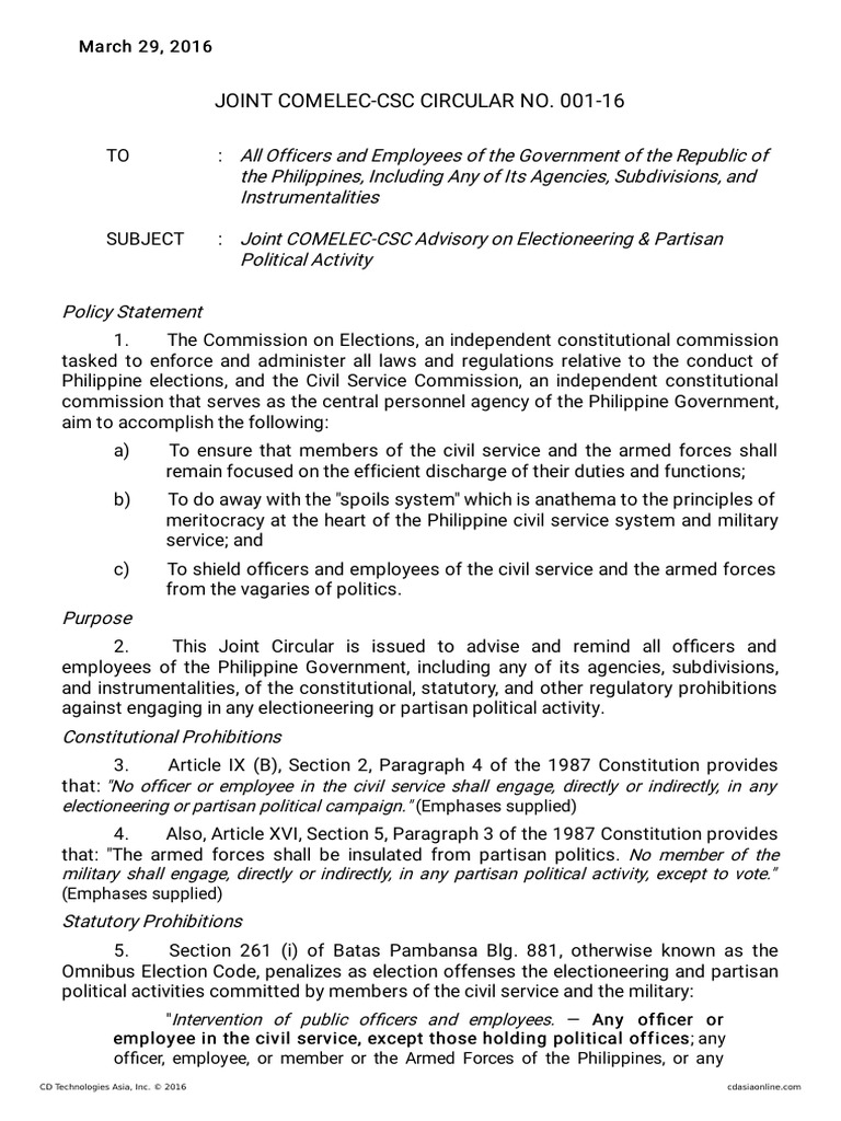 Electioneering Guidelines for Government Employees | PDF | Civil ...