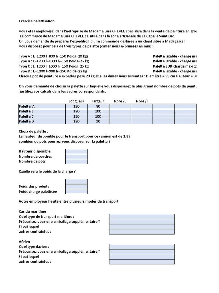 Calcul de palettisation pour expédition | PDF | Méthodes et références ...