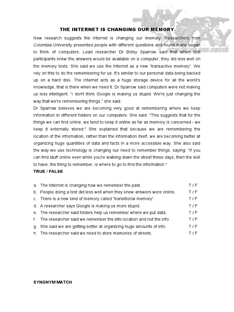 Internet's Impact on Memory | PDF | Computer Data Storage | Online And ...