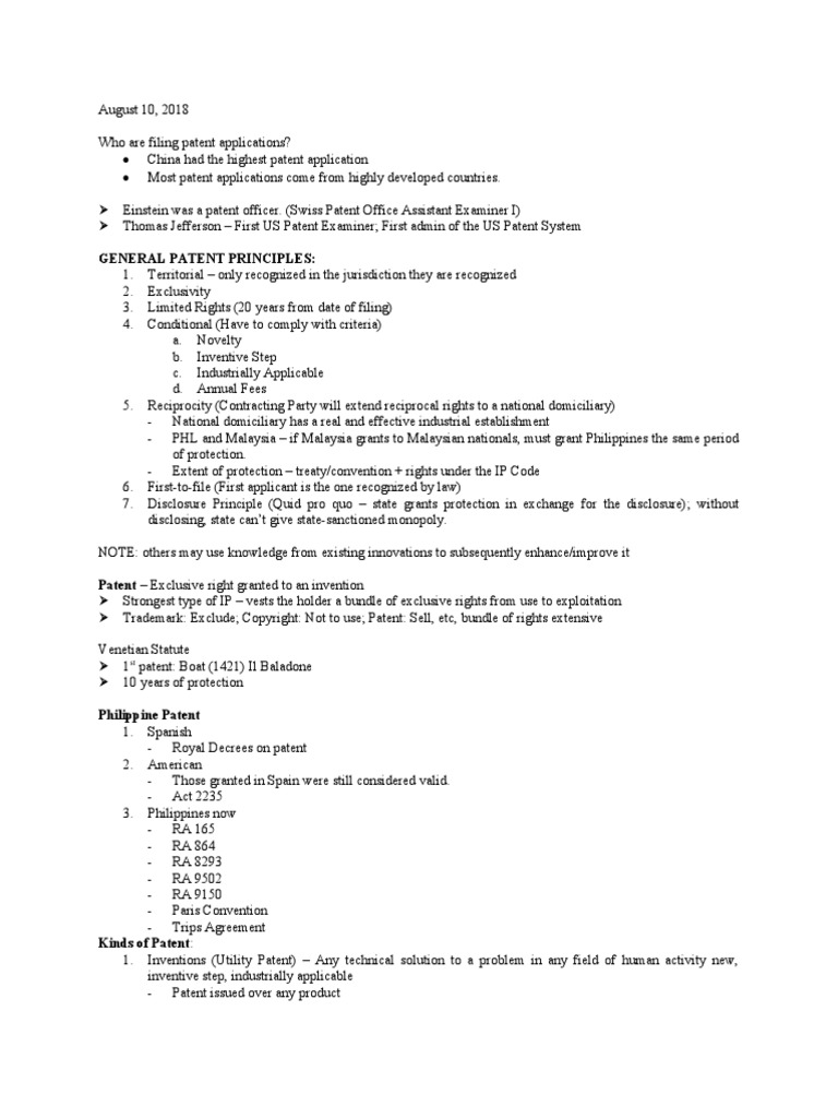 PATENT NOTES Updated | PDF | Patent | Intellectual Property