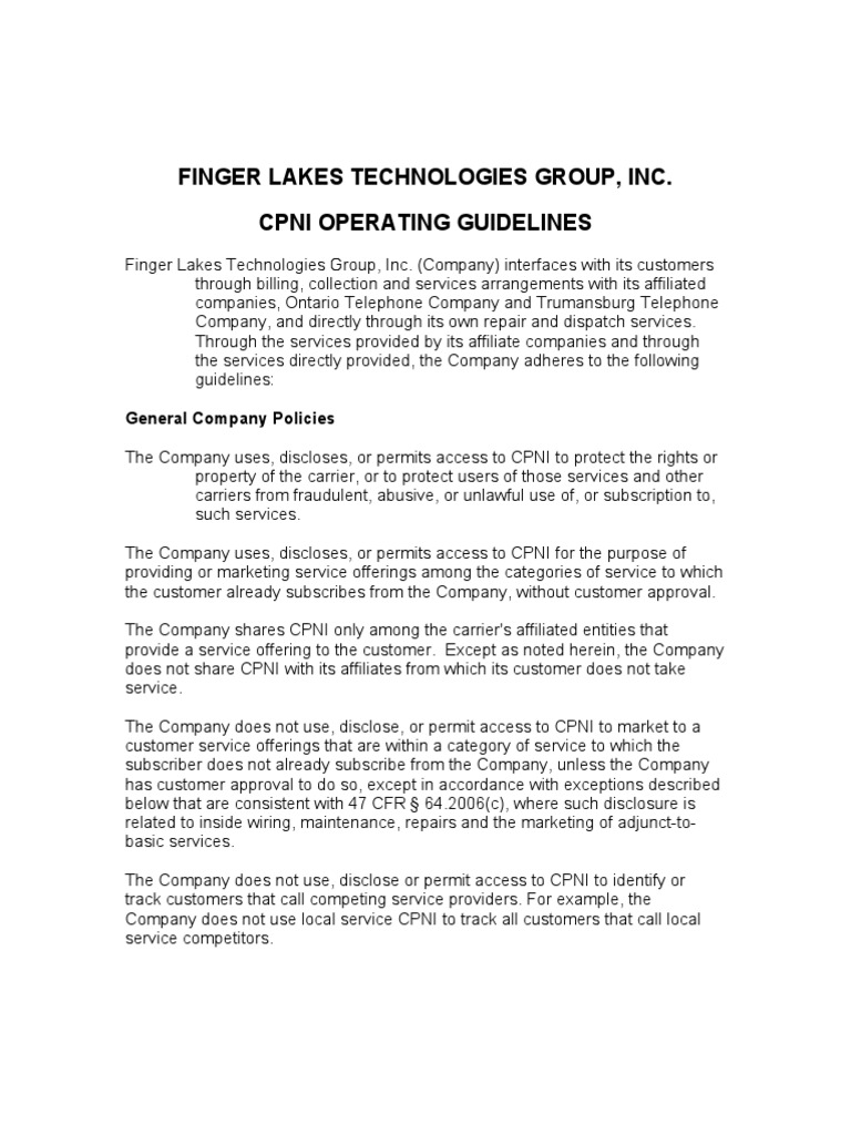 CPNI Guidelines FLTG | PDF | Confidentiality | Federal Communications ...