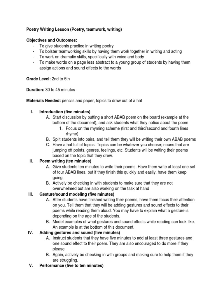 Poetry Writing Lesson Poetry Teamwork Writing | PDF | Poetry | Lesson Plan
