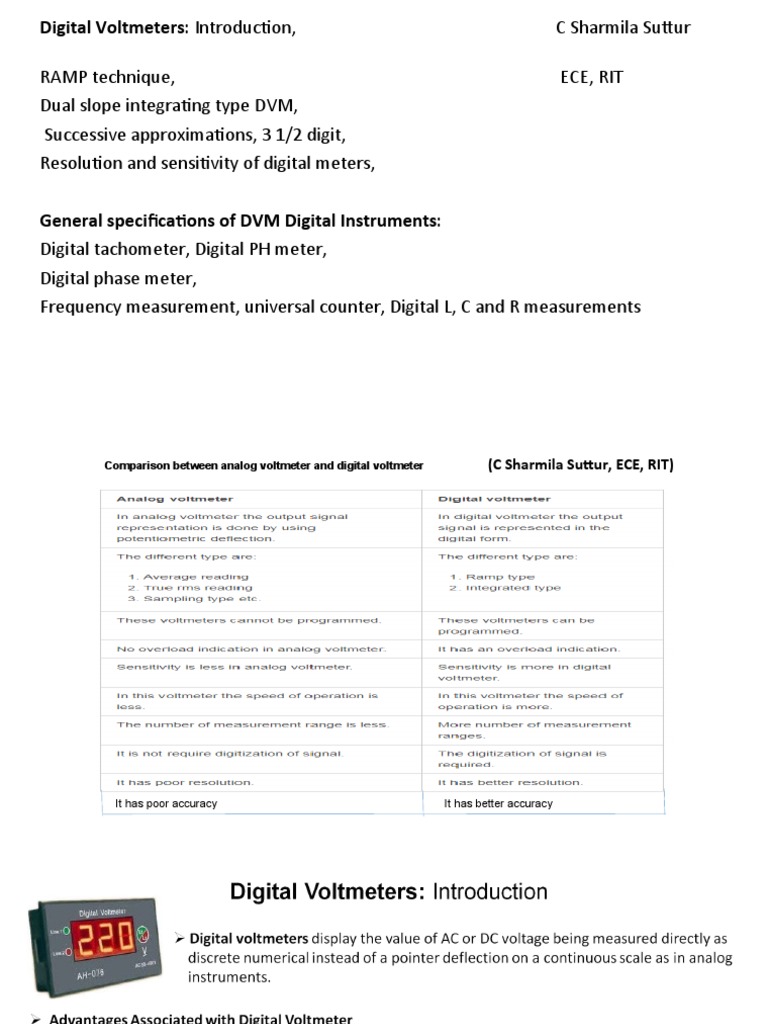 Digital Voltmeters: Introduction, C Sharmila Suttur | PDF