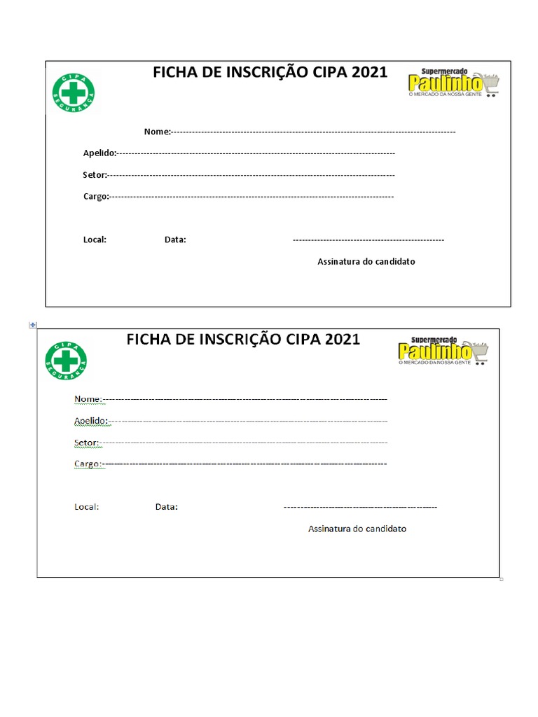 3 - Ficha de Inscrição Cipa 2021 | PDF