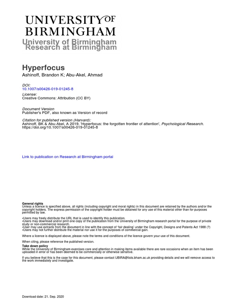 University of Birmingham: Hyperfocus | PDF | Flow (Psychology) | Attention