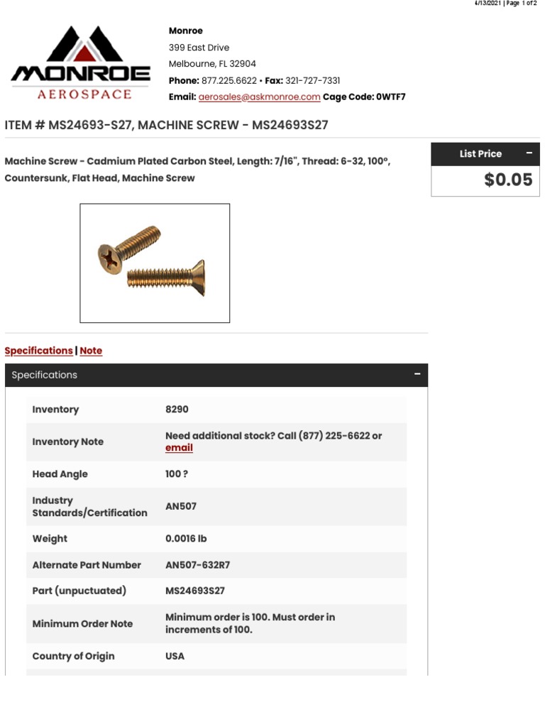 MS24693 S27 MachineScrew MS24693S27 | PDF