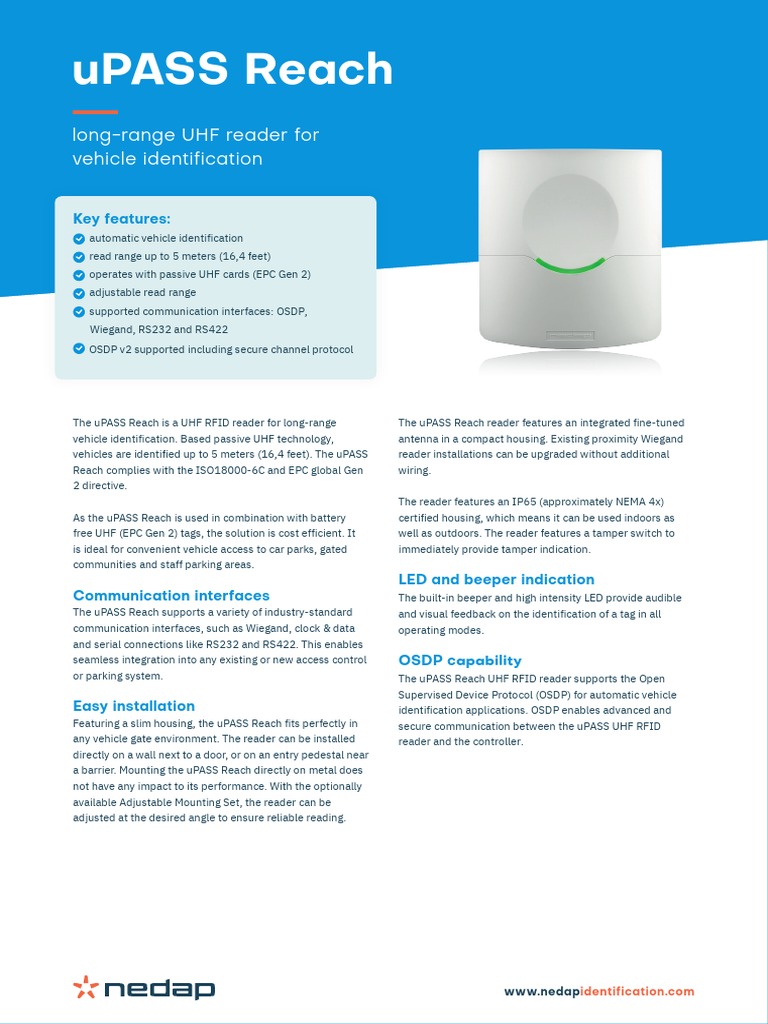 uPASS Reach: Long-Range UHF Reader For Vehicle Identification | PDF ...