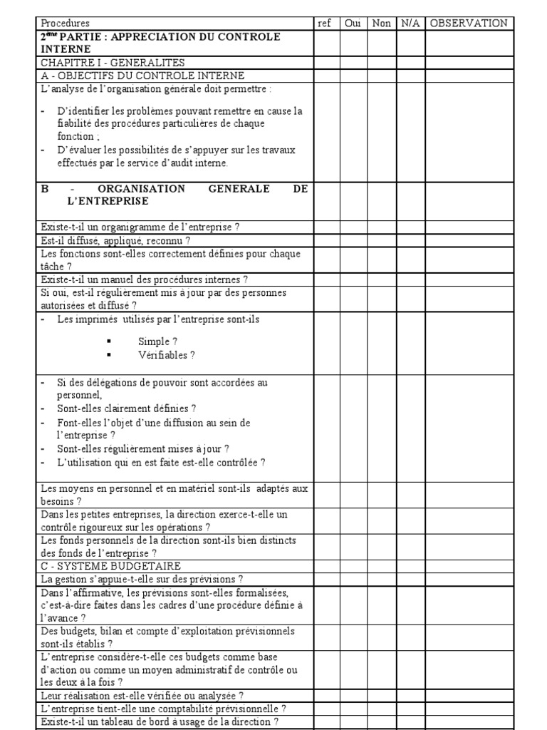 Questionnaire Controle Interne | PDF | Facture | Comptabilité