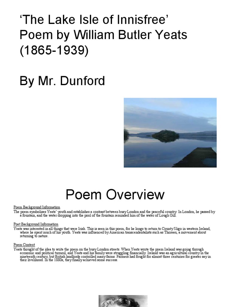 The Lake Isle of Innisfree' Poem by William Butler Yeats (1865-1939) by ...