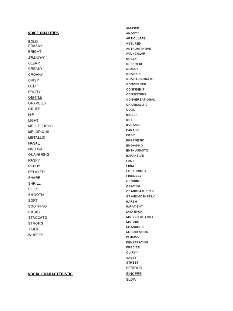 Voice Qualities and Characteristics | PDF