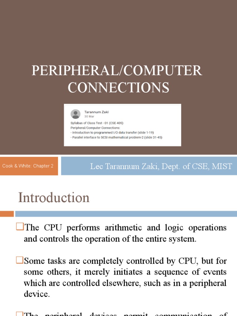 Peripheral Computer Connections Lec Tarannum Zaki Dept Of Cse Mist Pdf Input Output
